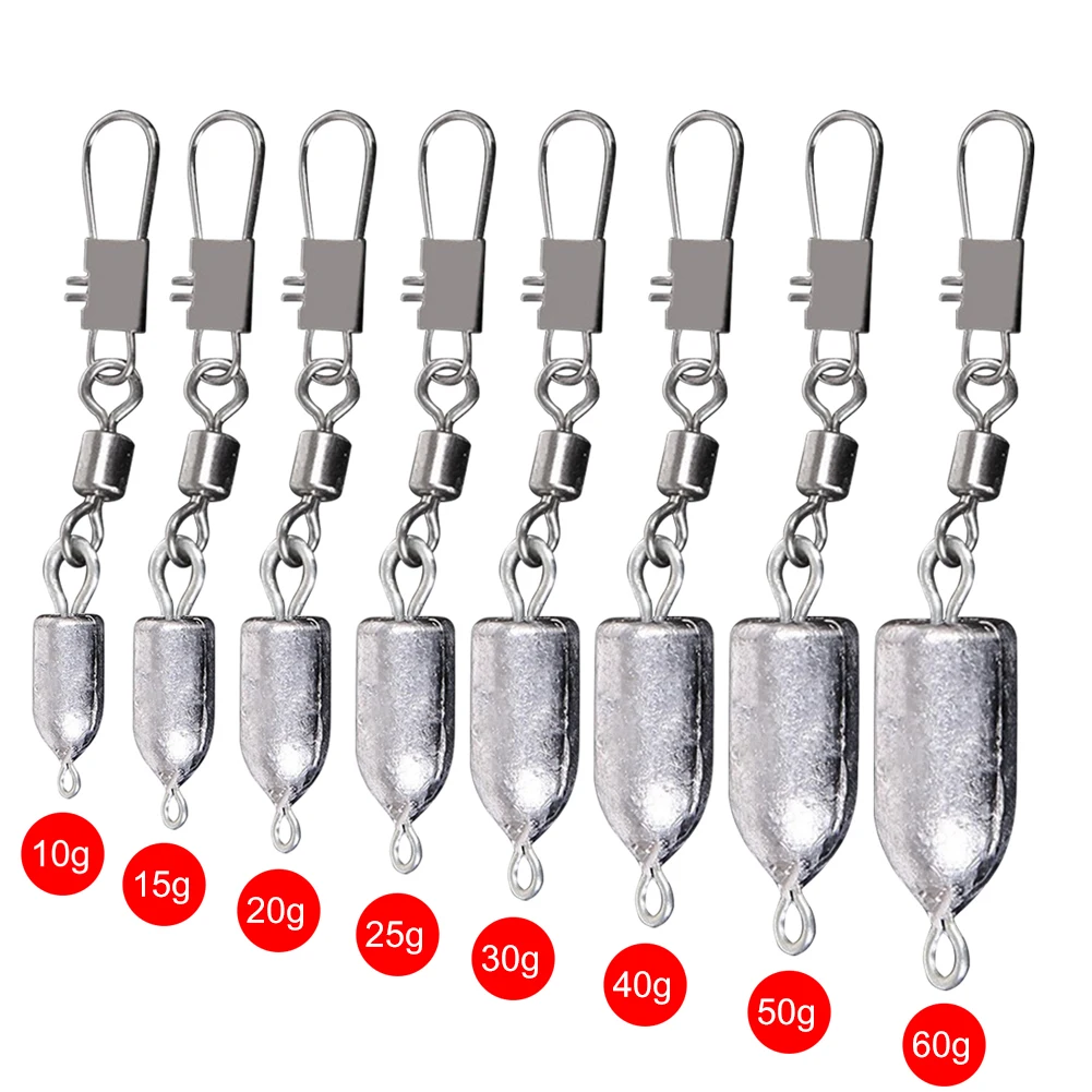 Water-Fishing-Sinker-Bullet-Weights-Bullet-Sinker-Rolling-Swivel-Interlock-Snap-Connector-Inline ...