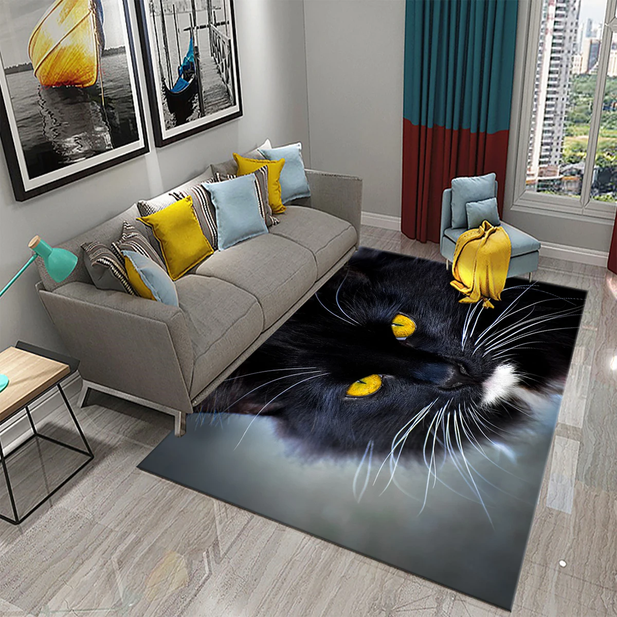 3D Lovely Black Cat Carpet for Living Room Children's Bedroom Bedside ...