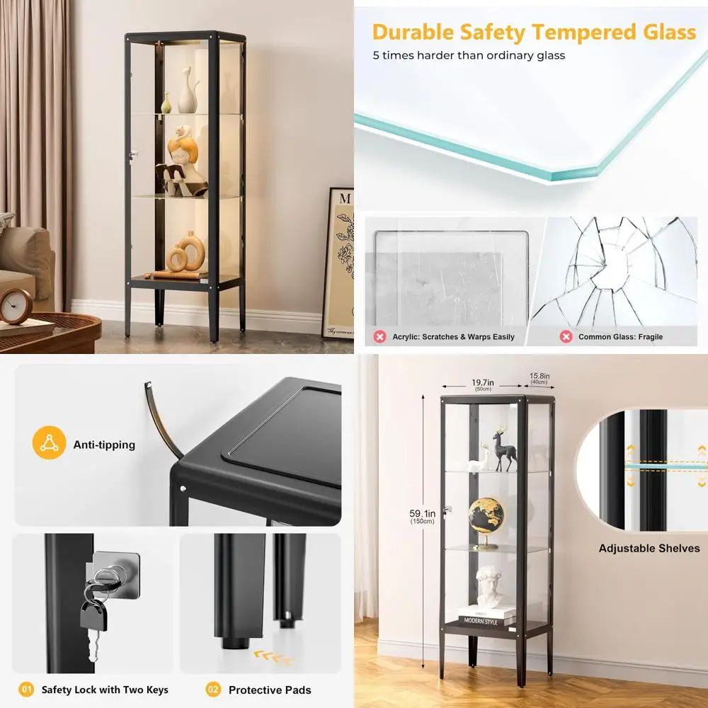 Ryoko Glass Door Display Cabinet with Lockable Storage and Adjustable ...