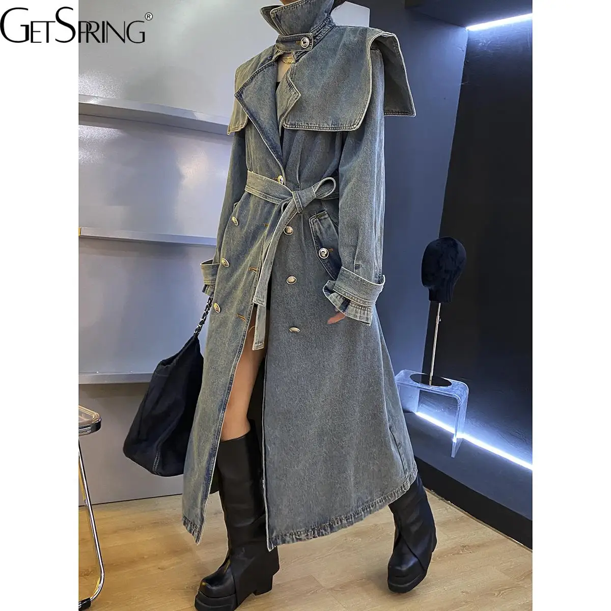 Getspring Women Denim Coat 2022 Autumn Winter Temperament Double ...