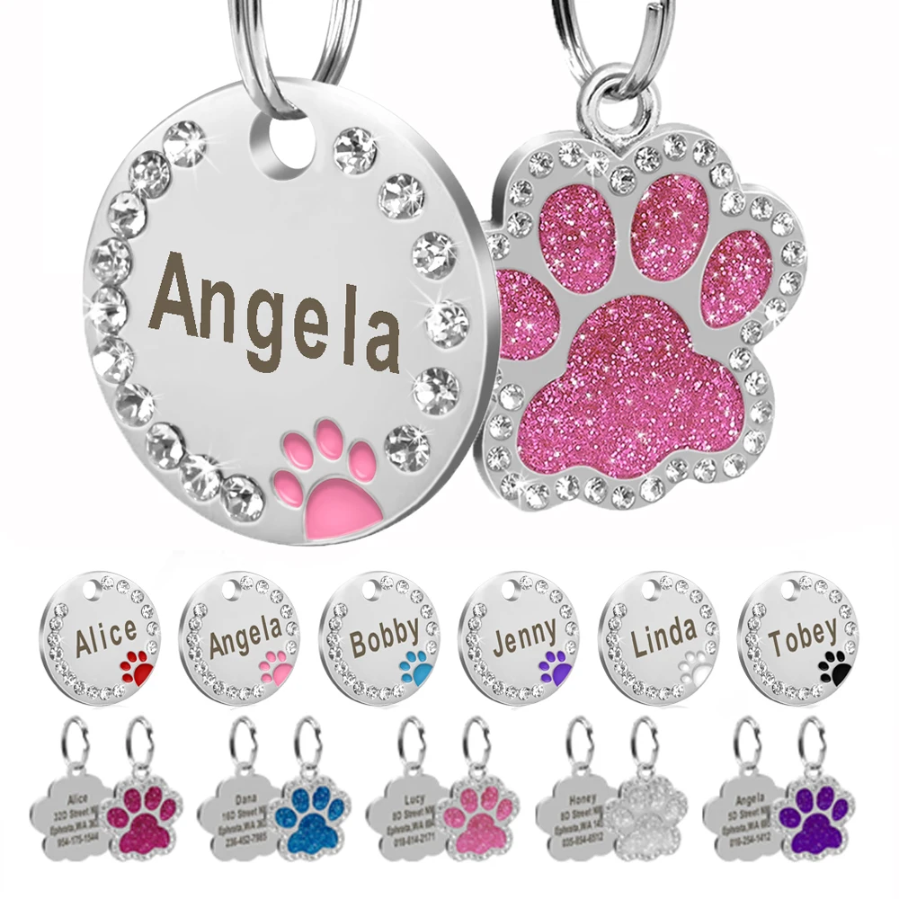 Personalized Dog Cat ID Tag Bling Rhinestone Puppy Kitten Name Tags ...