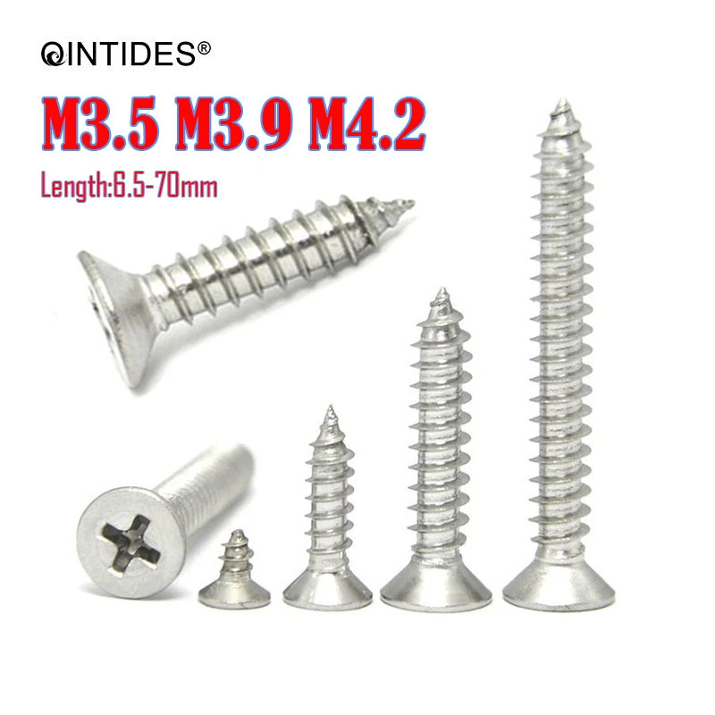 Qintides M3.5 M3.9 M4.2 Screw Length6.5-70mm Cross Recessed Countersunk ...