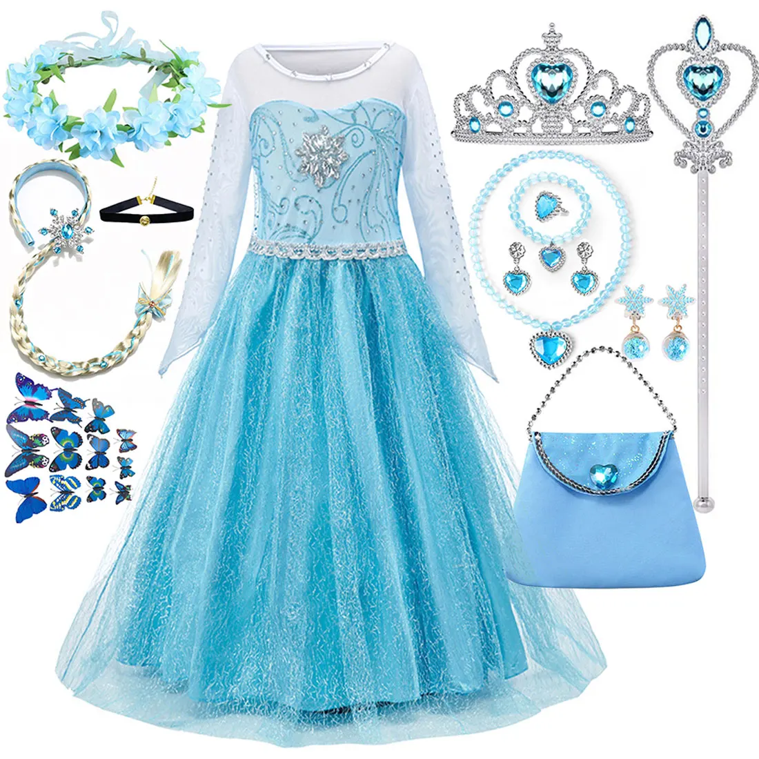Disney Fancy Queen Elsa Mesh Sequin Costume Girls Cosplay Elsa Princess ...