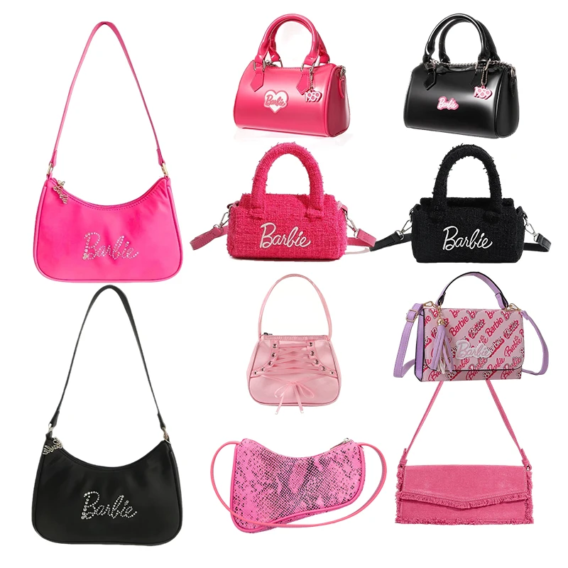 MINISO-Barbie-Handbag-Kawaii-Women-Pink-Black-Bags-Large-Capacity ...