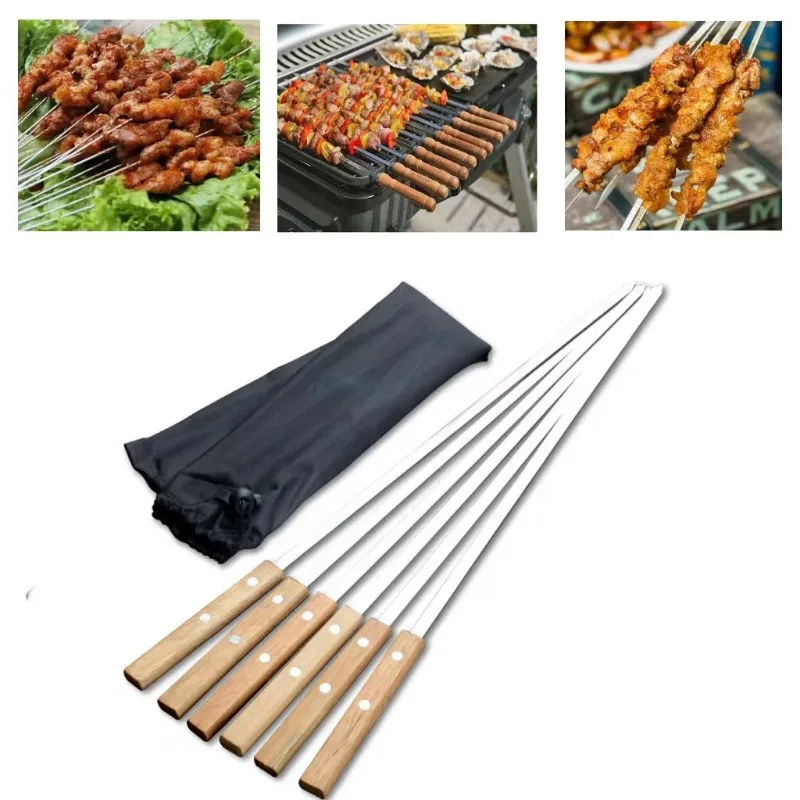 6Pcs-Set-Barbecue-Meat-String-Skewer-Chunks-Of-Meat-Stainless-Steel ...