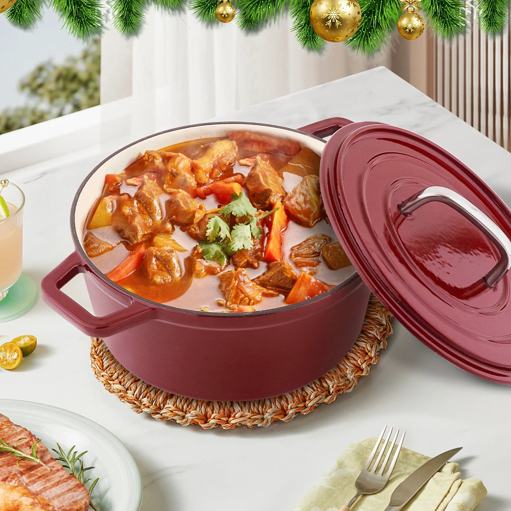 Cast-Iron-Casserole-Pot-Enamel-Roasting-Dish-with-Lid-Oven-Safe-24-cm ...