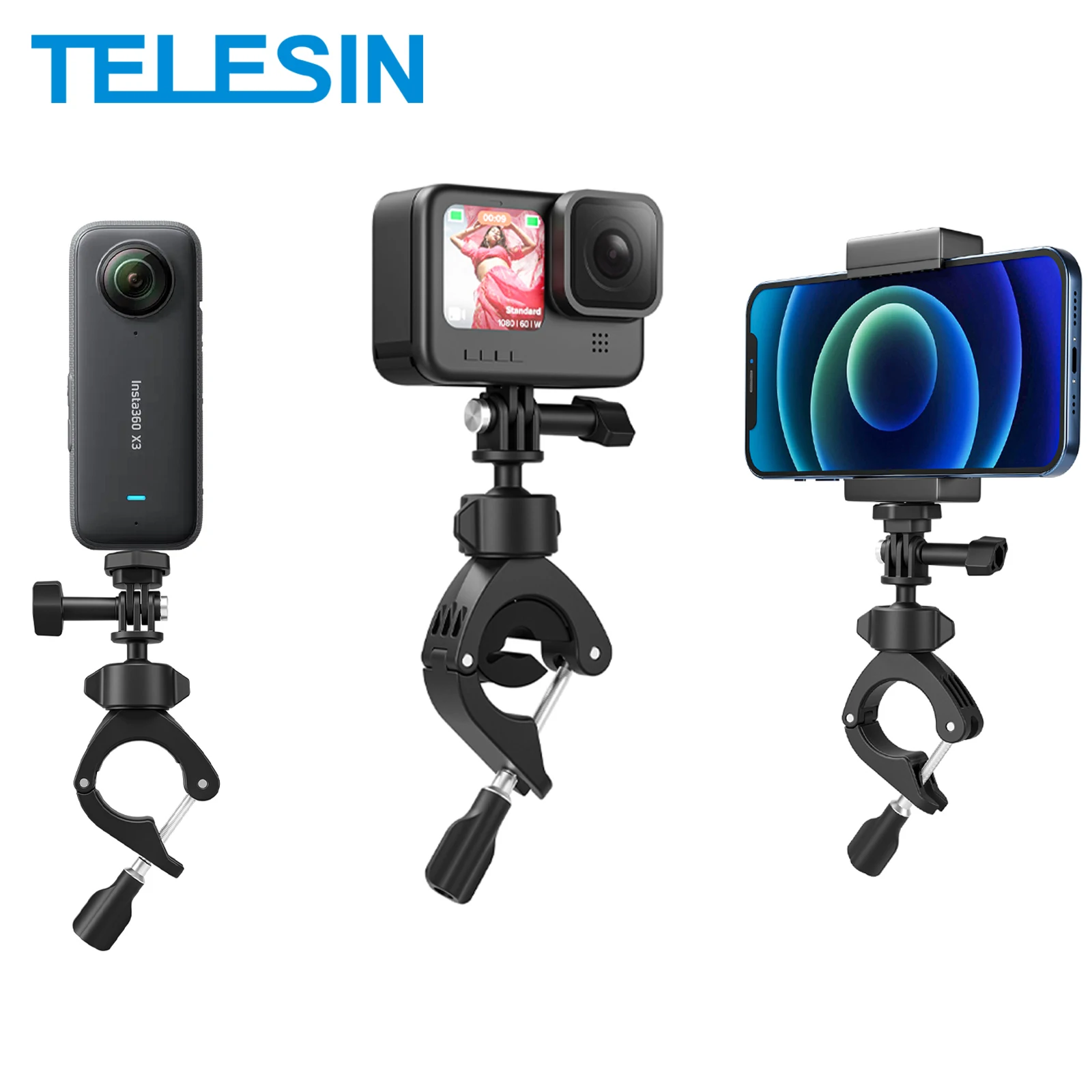 TELESIN-Cycling-Motorcycle-Clip-360-Super-Clamp-1-4-Hole-Bracket-For ...