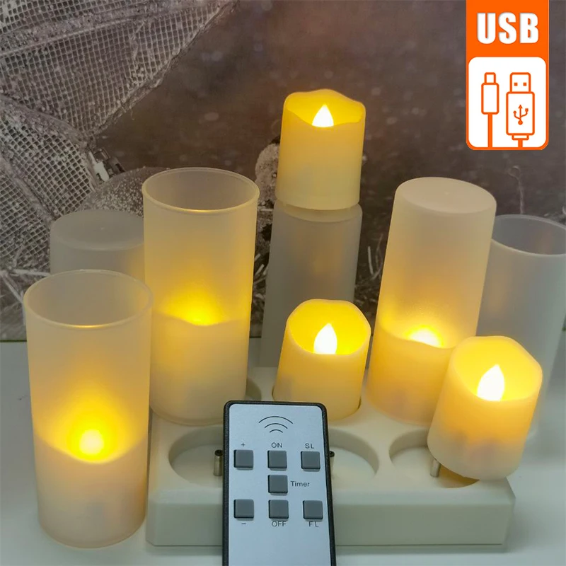 Led Candles Usb Rechargeable Flicker Flameless Tealight With Timer ...