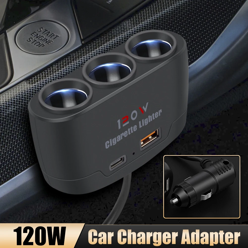 120W-Car-Charger-Adapter-3in1-3-Socket-Cigarette-Lighter-Splitter ...