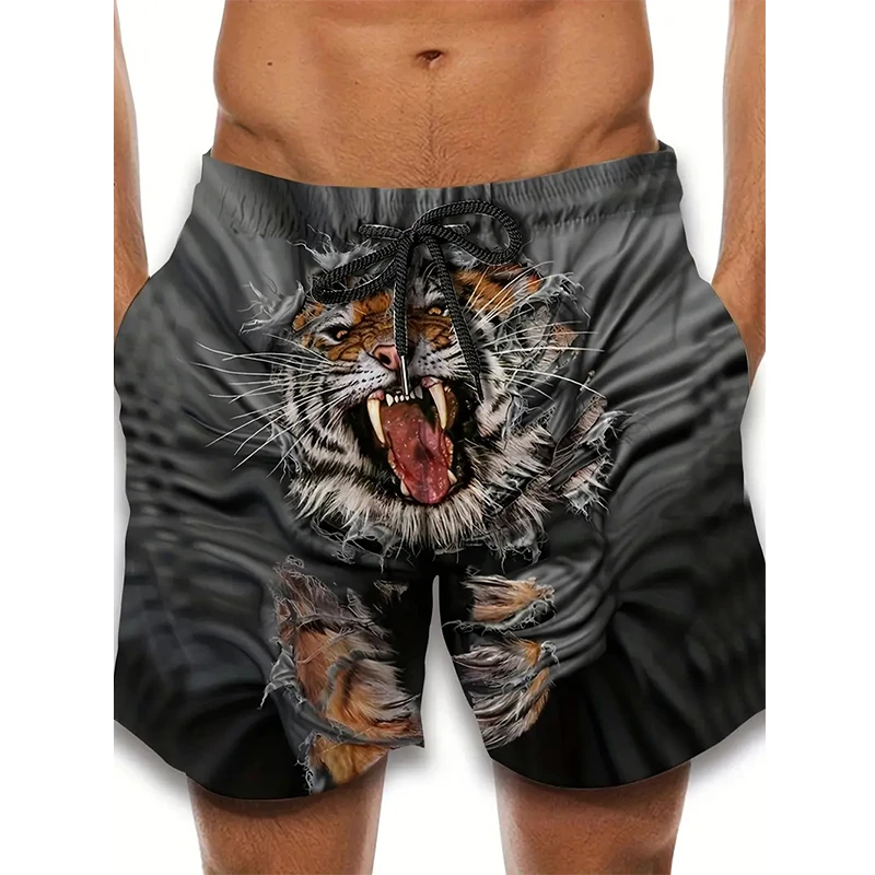 2025 Men's Shorts Quick Drying 3D Printing Sports Shorts Tiger Graphic ...