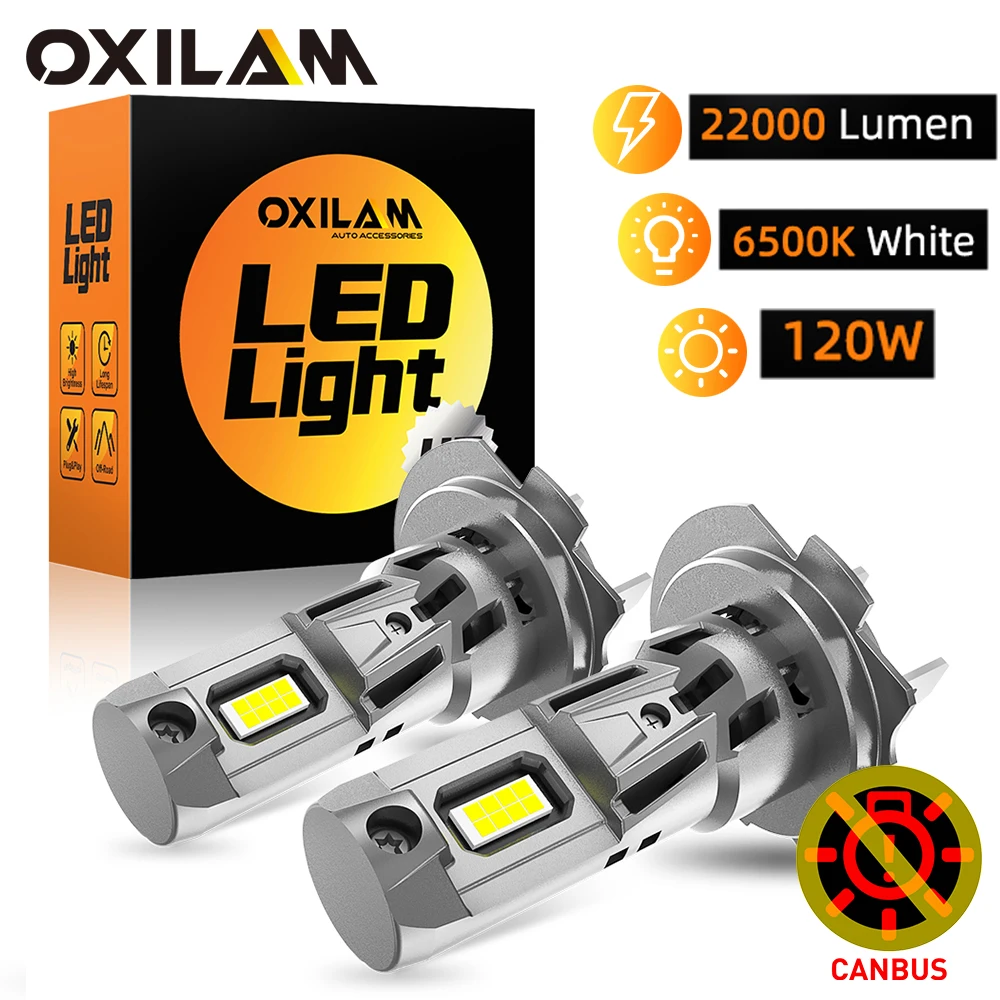OXILAM-2-pz-22000LM-H7-Led-faro-Canbus-120W-6500K-bianco-16-pz-CSP-Led ...