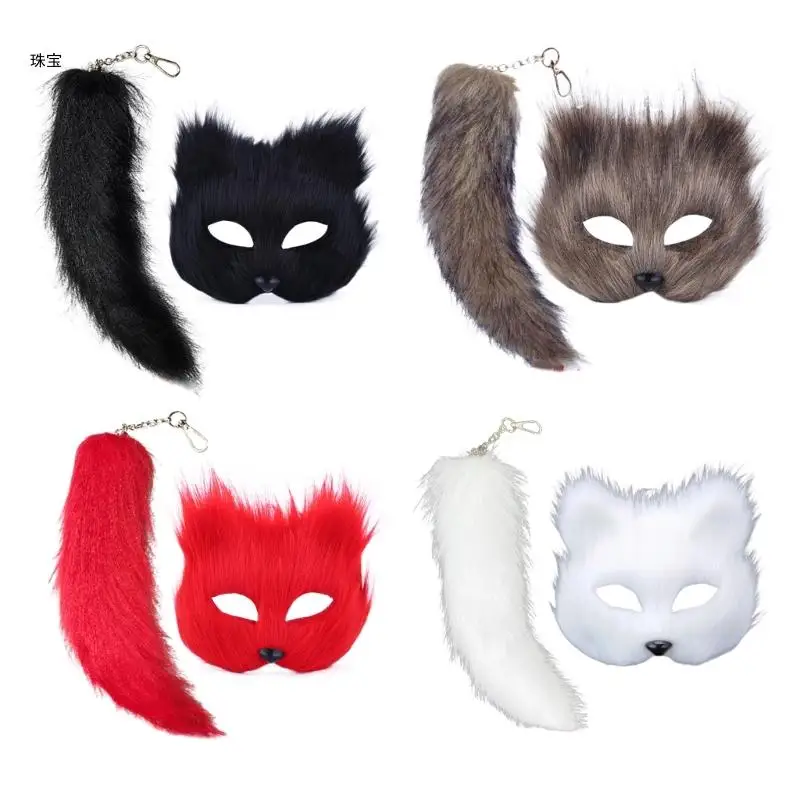 X5QE-Faux-Furs-Foxes-Tail-Cats-Mask-Therian-Mask-and-Tail-Halloween ...