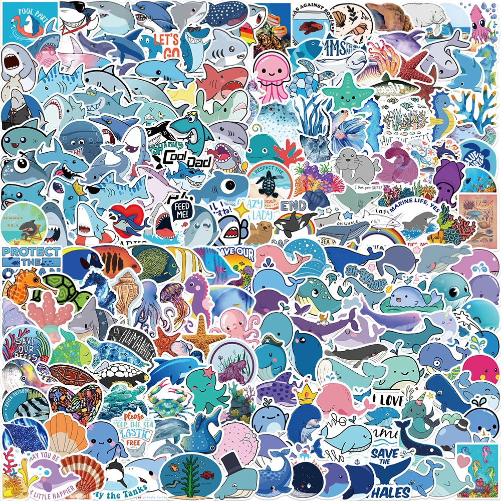 50/100/200PCS Sea Animal Cartoon Stickers Ocean World Fishes Plants ...