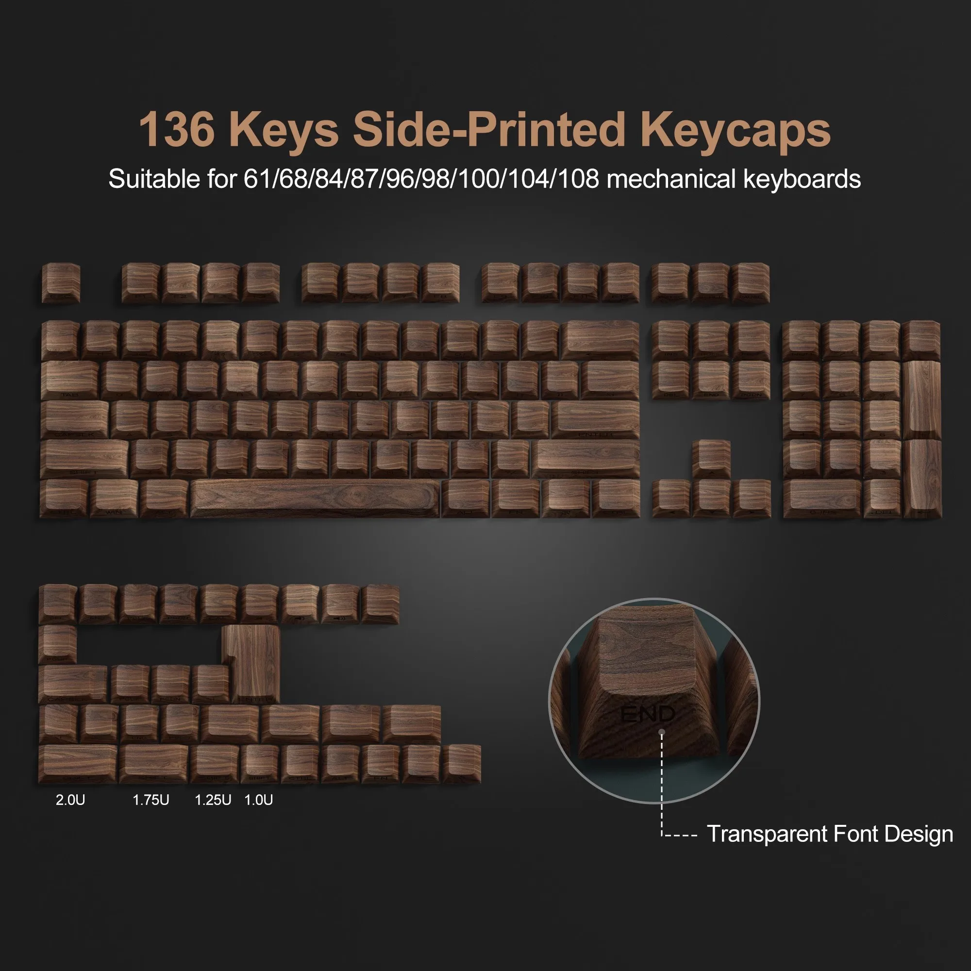 Wood-Grain-Keycaps-Cherry-Profile-Side-Engraving-Transparent-PBT-Thermal-Sublimation-Keycap ...