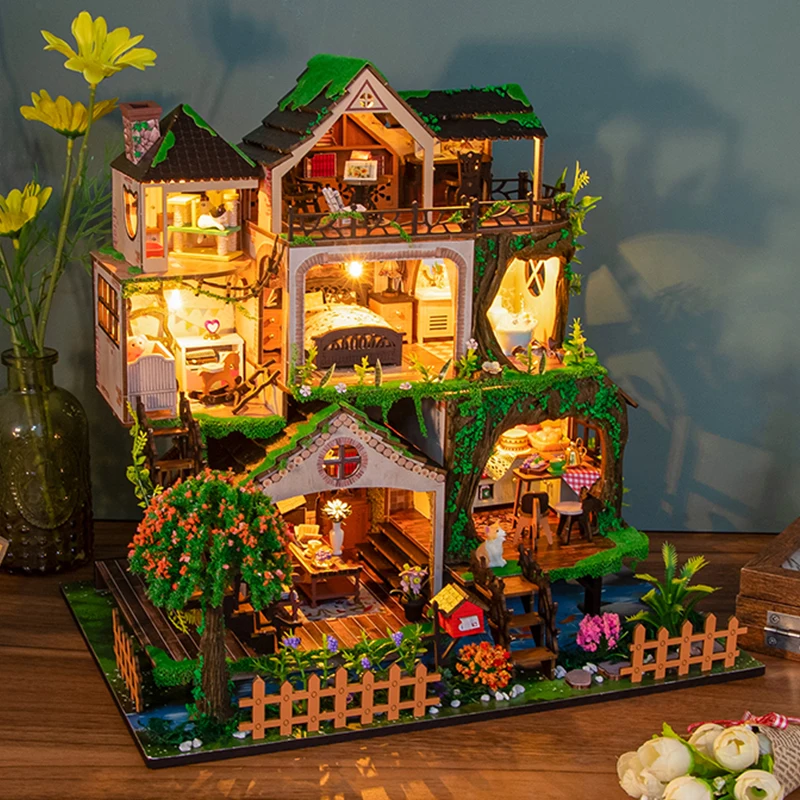 DIY Wooden Fairy Tale Forest Cottage Figurines Miniatures Kits ...