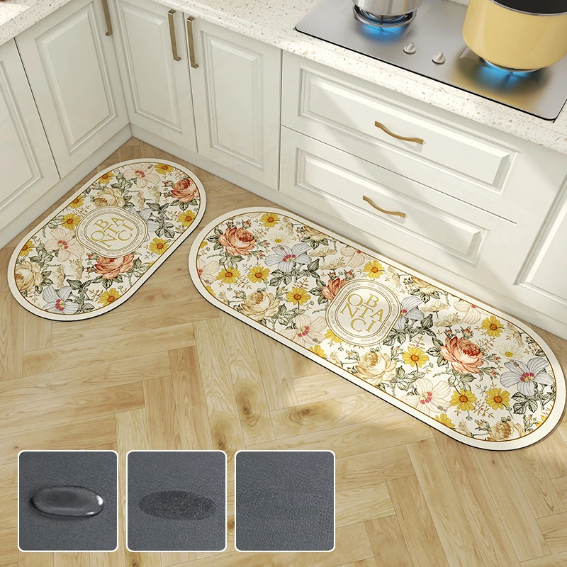 Floral-Printed-Kitchen-Mats-Diatomite-Floor-Mat-Non-Slip-Kitchen-Rug ...