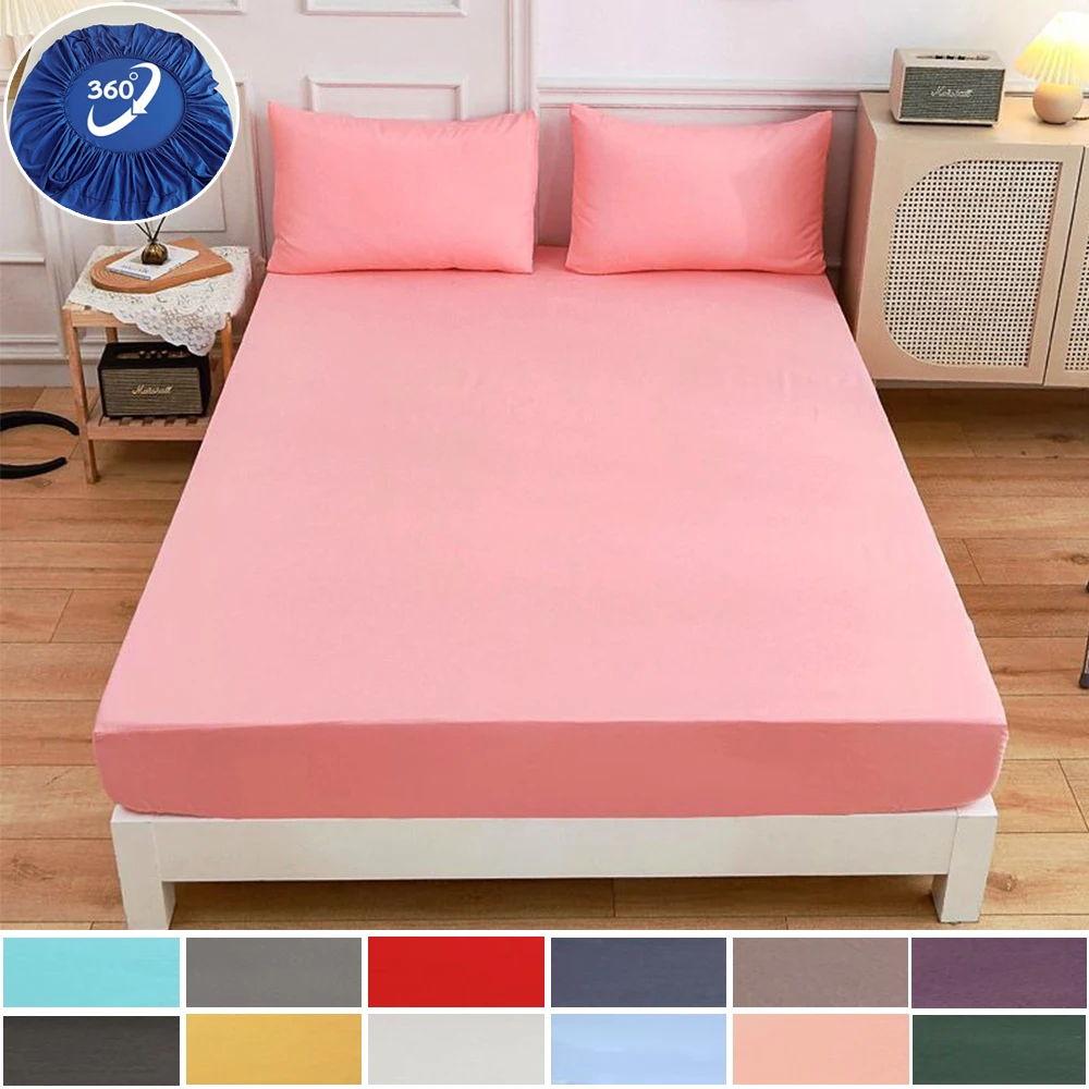 Solid-Color-Bed-Sheet-Single-Anti-Slip-Fixed-Bed-Cover-Fully-Wrapped ...