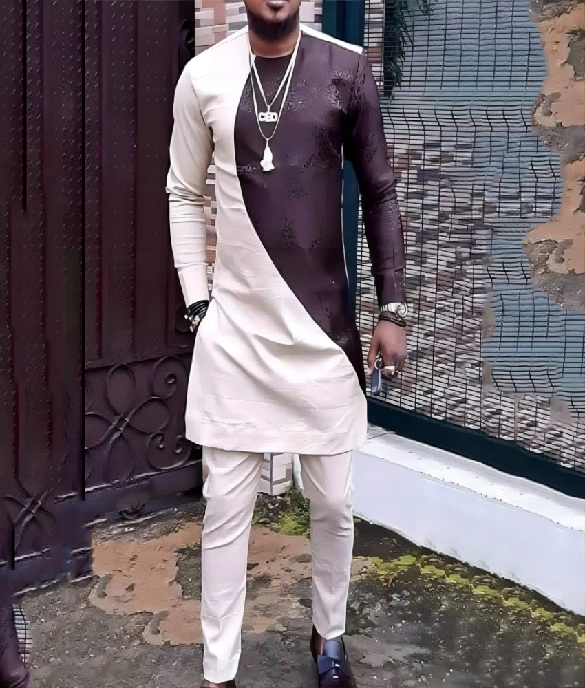 2003 New Dashiki Youth Ethnic Style Personalized Two tone Round Neck ...