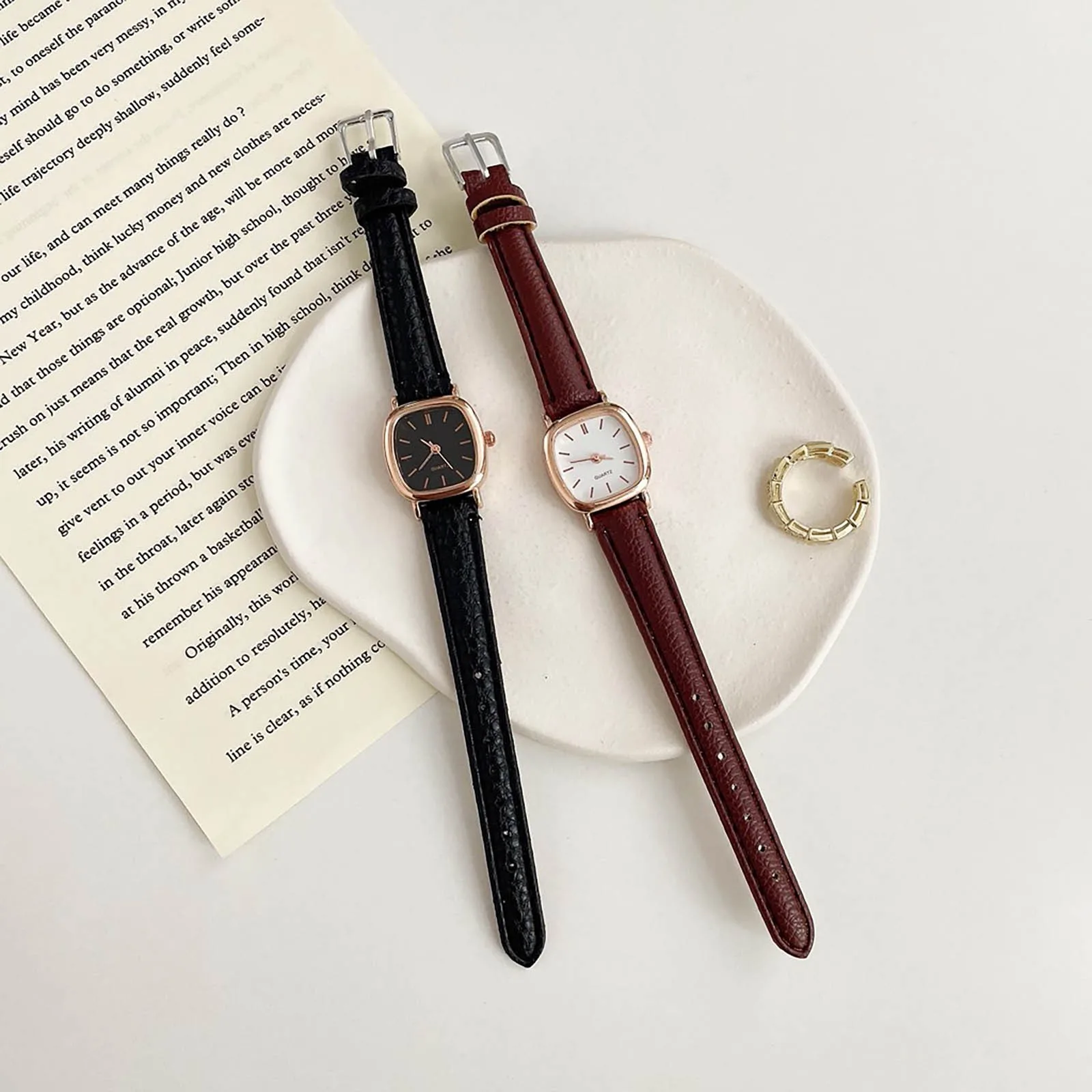 Ladies-Watch-Leather-Strap-Analog-Quartz-Fashion-Temperament-Ladies ...