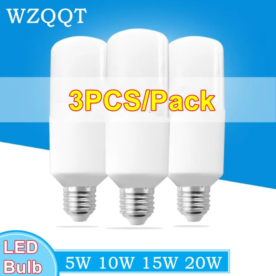 3PCS/Pack LED Cylindrical E27 Light Bulb White Light 20W 10W White ...