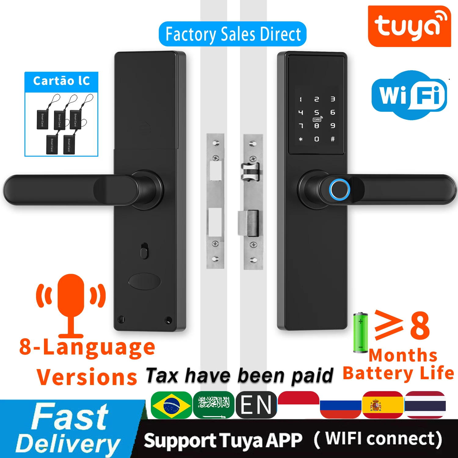 Biometric-Electronic-Door-Lock-Digital-Black-Smart-Lock-Tuya-App-Remote ...