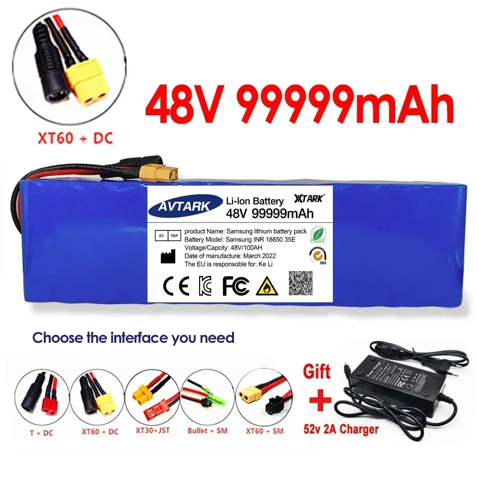 New-48V-99999mAh-1000w-13S3P-XT60-101Ah-Li-ion-Battery-for-54-6V ...