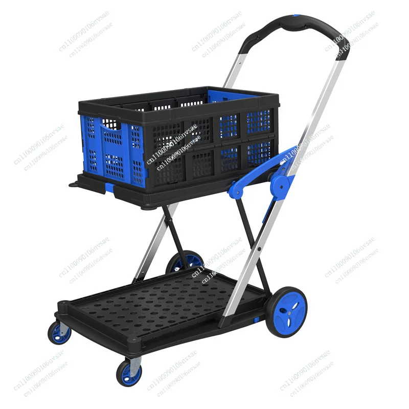 Folding Cart, Two Tier Collapsible Cart with One Crate, Heavy Duty ...