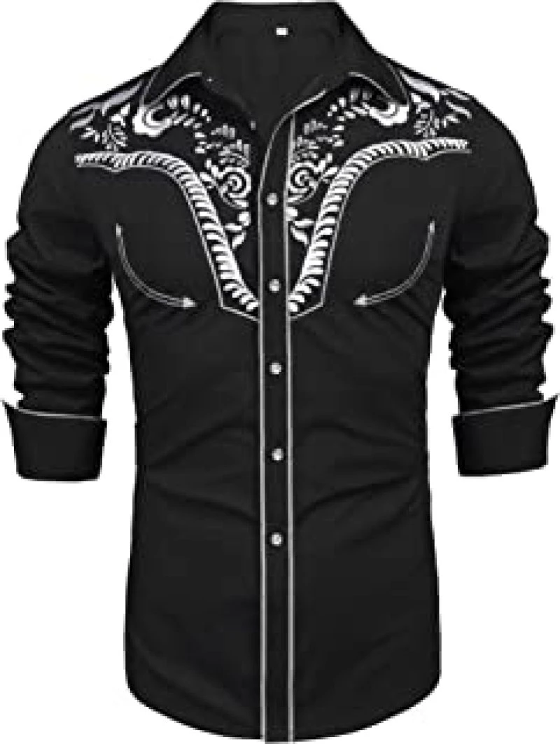 Western Cowboy Shirts Men Long Sleeve Embroidered Shirts Spring Autumn ...