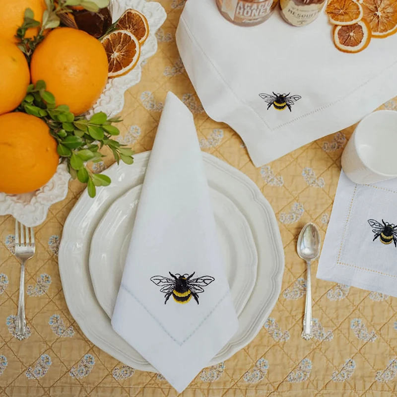 Embroidered-Bee-Napkins-Cloth-Napkins-Dinner-Napkins-Pure-Linen-Napkins ...