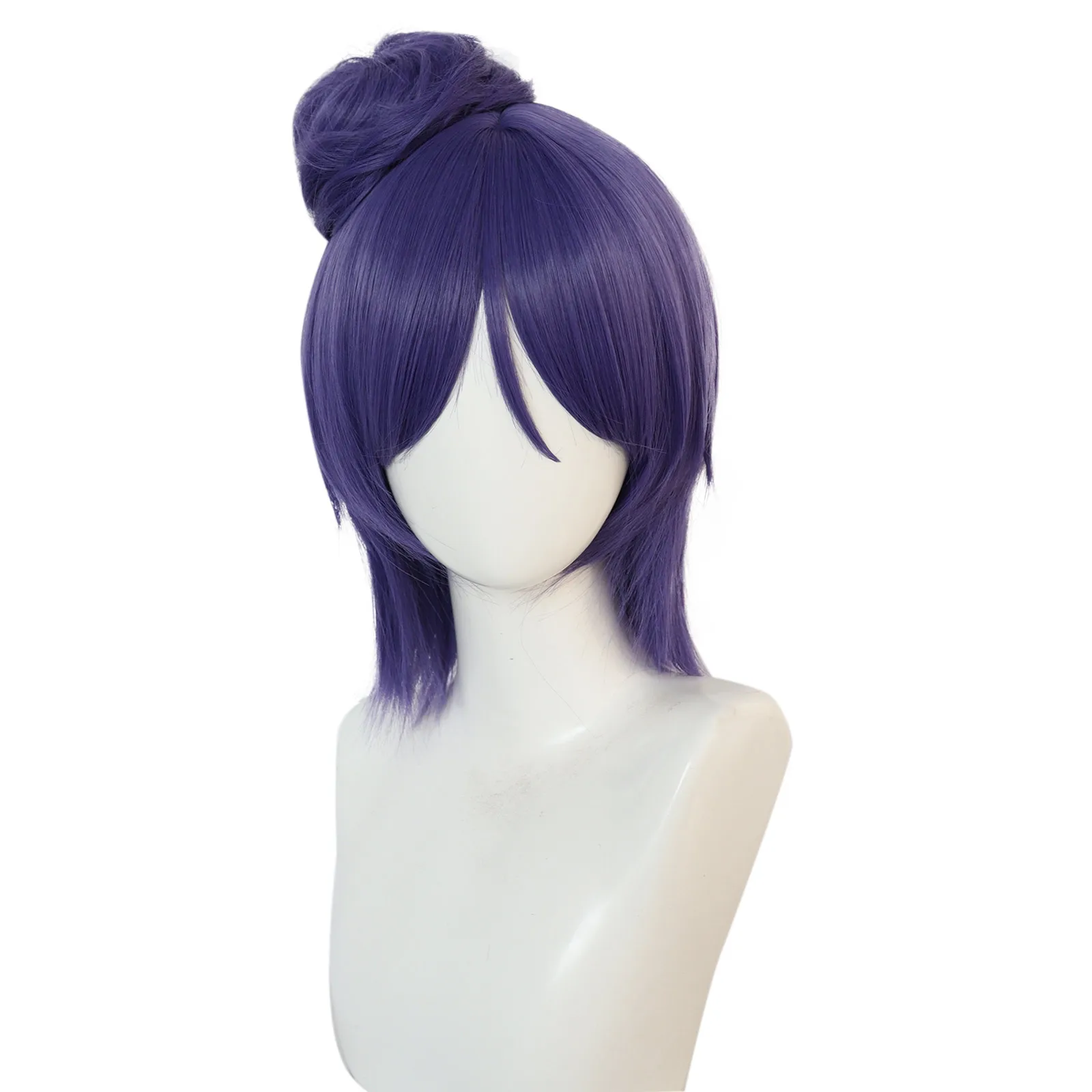Synthetic 14 inches Straight Purple Wig Medium Length with Bangs ...