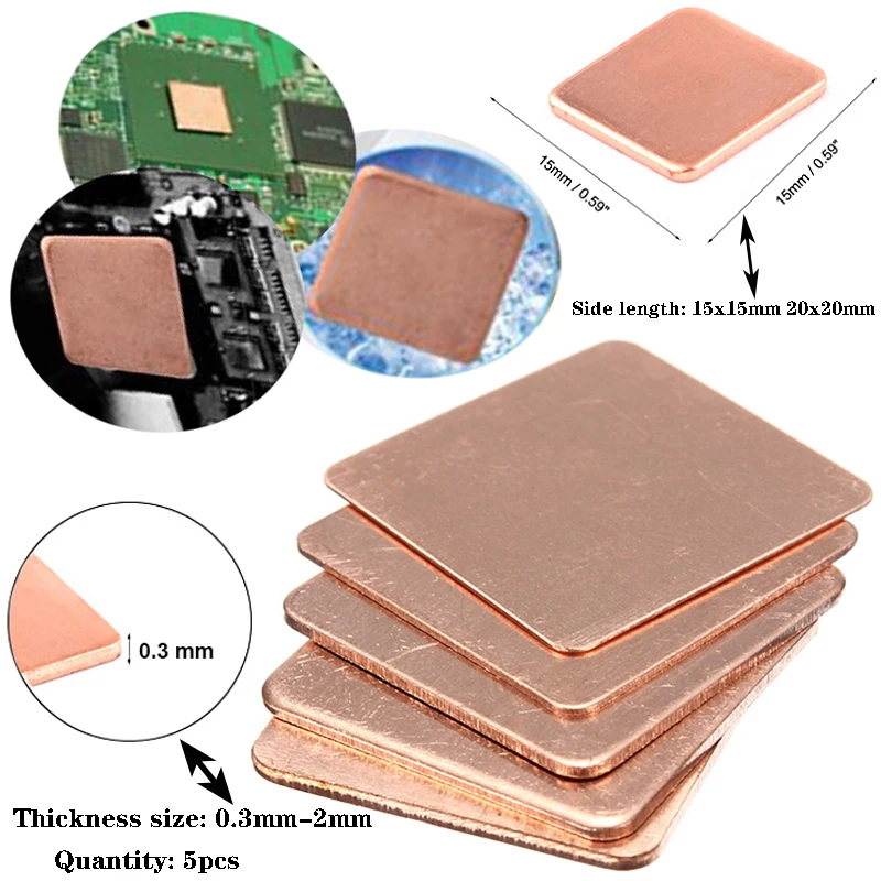 5pcs 0.3mm-2mm Laptop Coppers Sheet Plate Strip Shim Thermal Pad ...