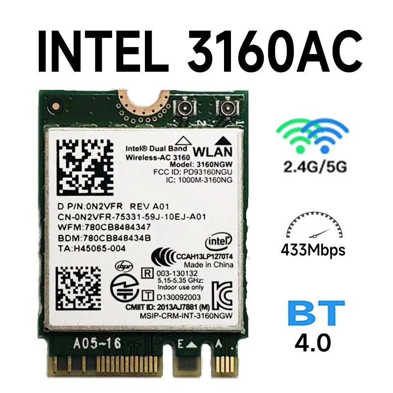 Intel 3160 3160ngw Dual Band Wireless Ac + Bluetooth4.0 Ngff Wifi Card ...