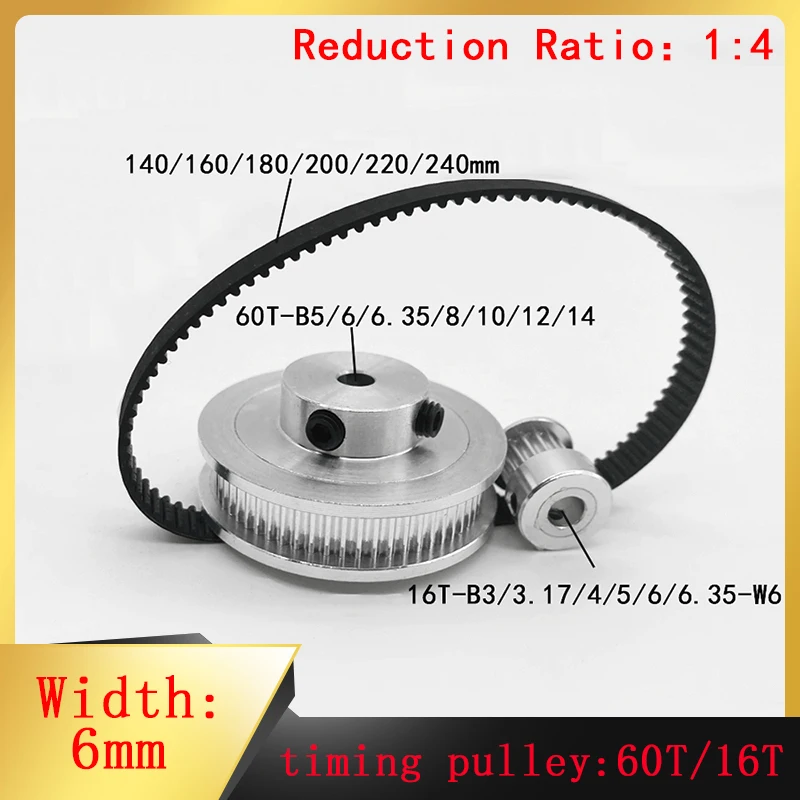 GT2-2M-60T-16T-Synchronous-Pulley-Kit-Deceleration-4-1-1-4-Width-6mm ...