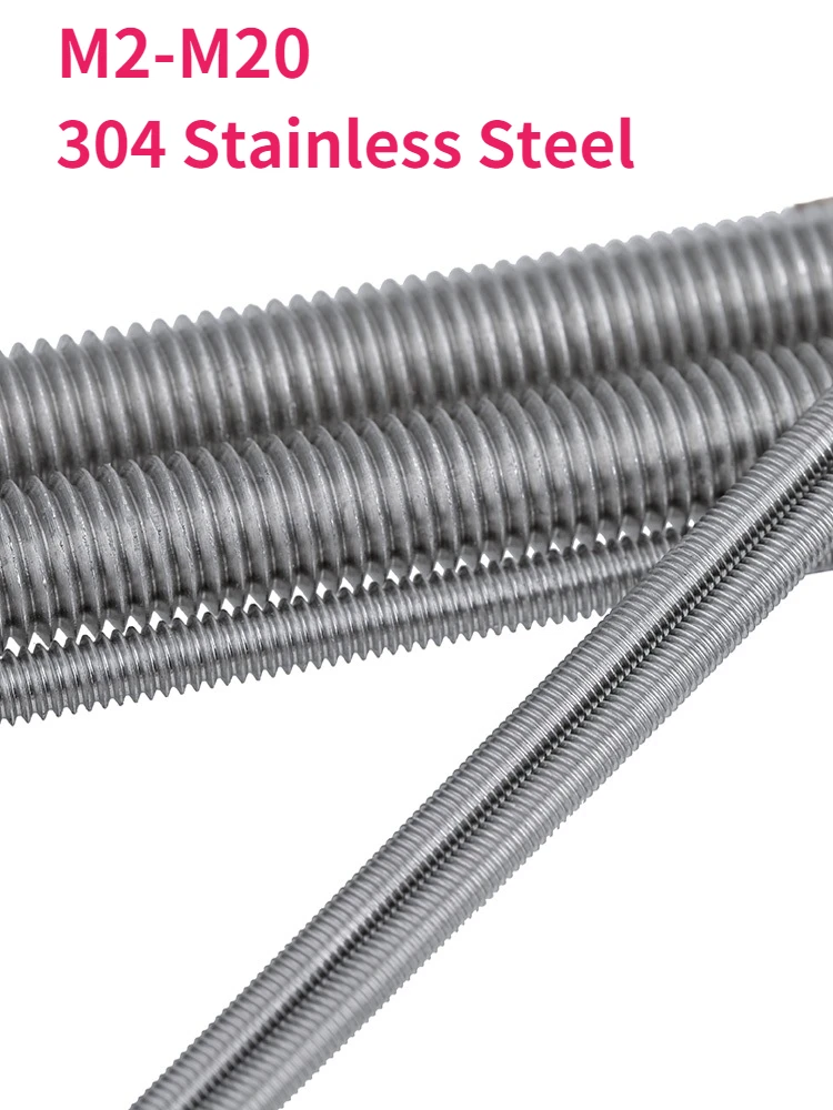 M2-m20 304 Stainless Steel Screw Rod Full Teeth Thread Bar Headless ...