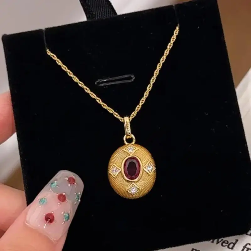 Classic charm trend light luxury wire drawing ruby collar chain design ...