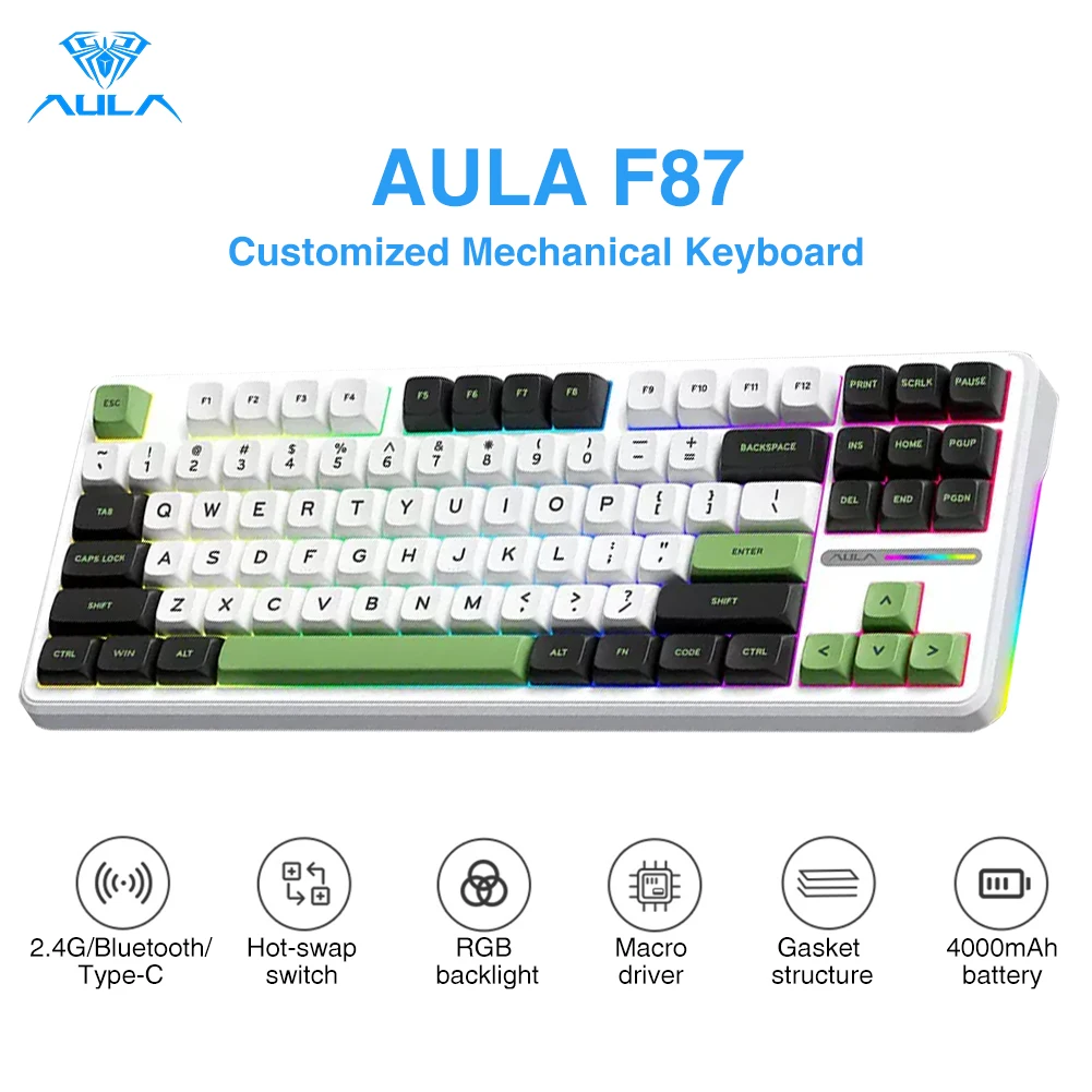 AULA-F87-Mechanical-Keyboard-3-Mode-2-4G-USB-Bluetooth-Tri-Mode ...