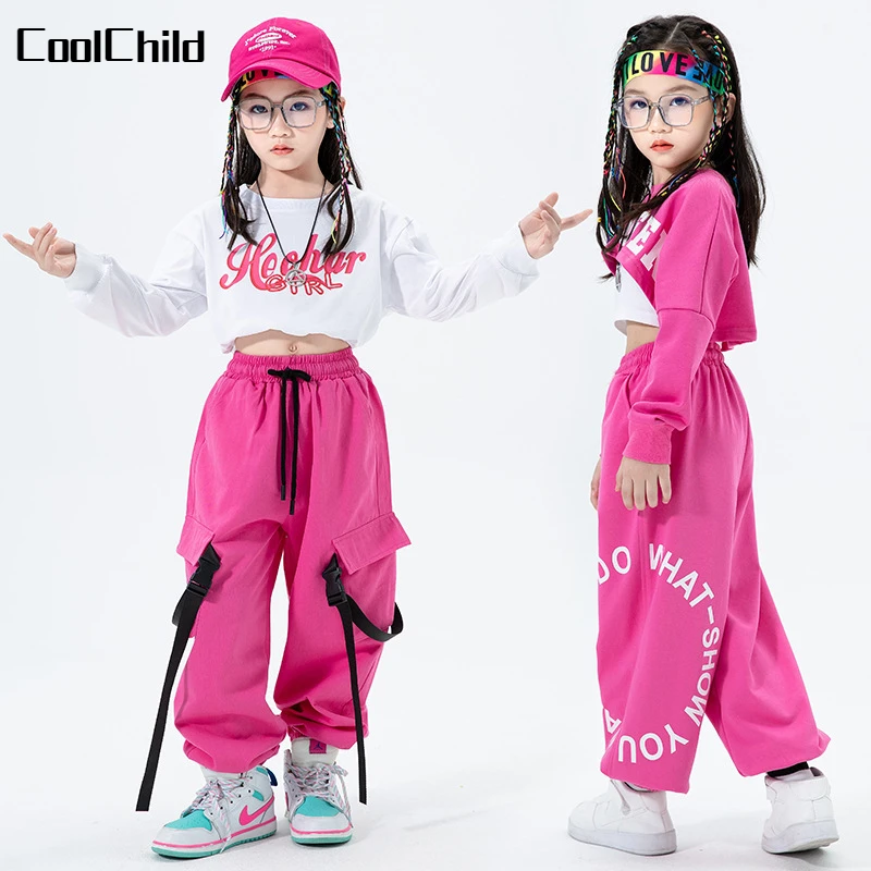 Hip-Hop-Girls-Crop-Top-Pink-Cargo-Pants-Child-Princess-Sweatshirt ...