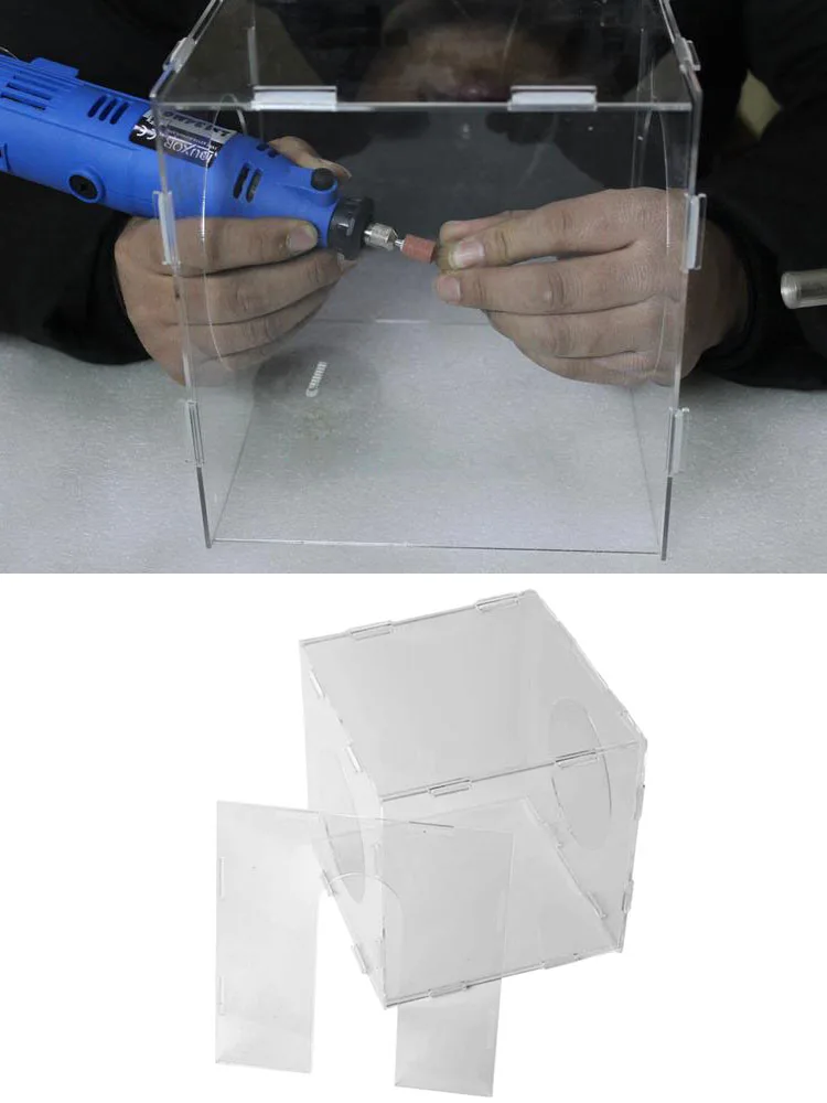 Grinding-Dust-Box-Cover-Enclosed-Acrylic-Transparent-with-2-Holes ...