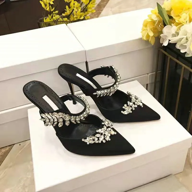 Luxury-Crystal-Slipper-Mueller-Shoes-Shallow-Mouth-Pointed-White-Silk ...