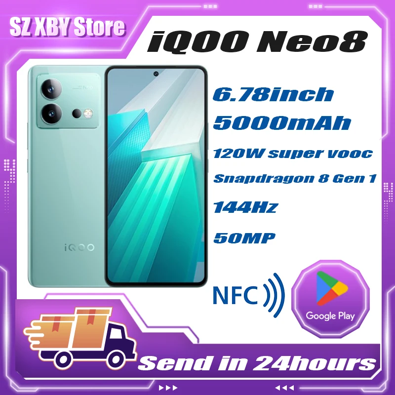 Original New VIVO iQOO Neo8 5G Cell Phone Snapdragon 8+Gen 1 6.78inch AMOLED 120W Flash Charge ...