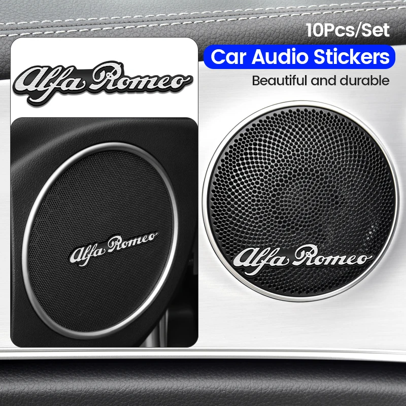 10Pcs-3D-Car-Audio-Aluminum-Sticker-Car-Audio-Stickers-For-Alfa-Romeo ...