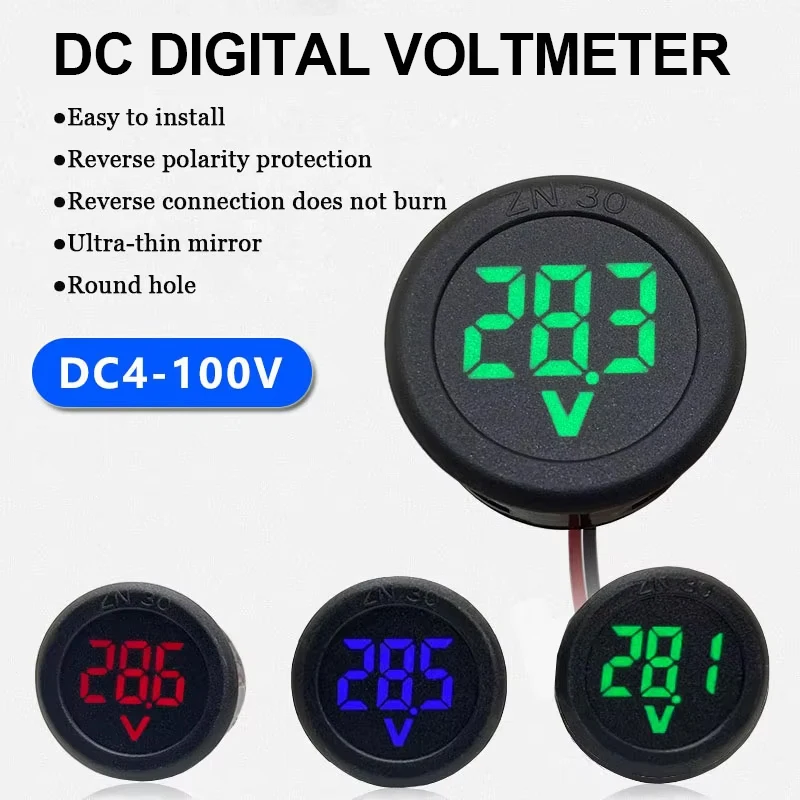 DC-4-100V-DC-Digital-Voltmeter-LED-Digital-Display-Circular-Two-wire-Voltmeter-Head-Display ...