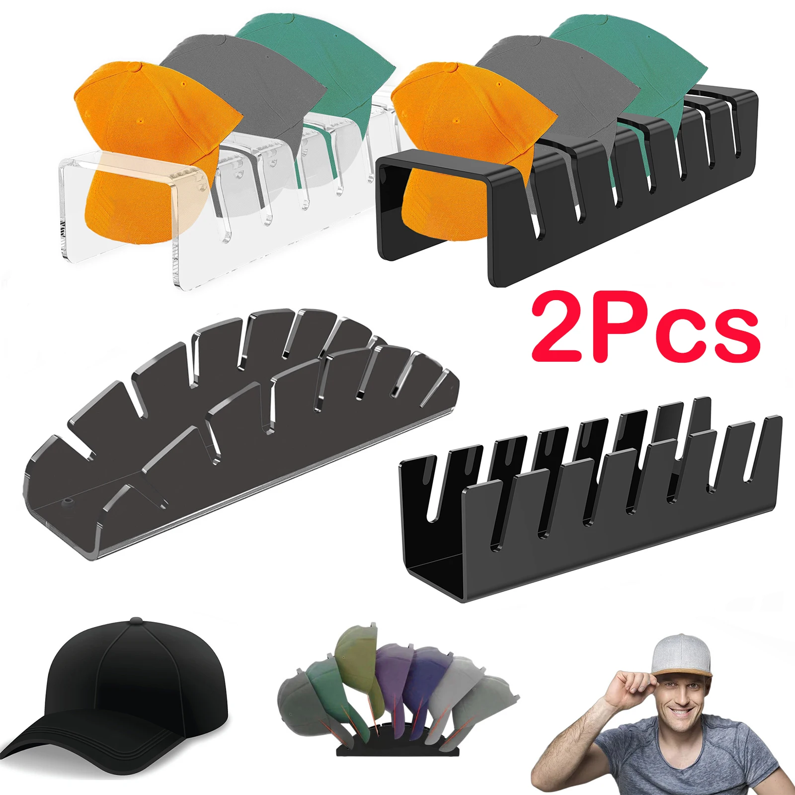2Pcs-Cap-Display-Stand-Countertop-Acrylic-Baseball-Cap-Organizer-Rack ...