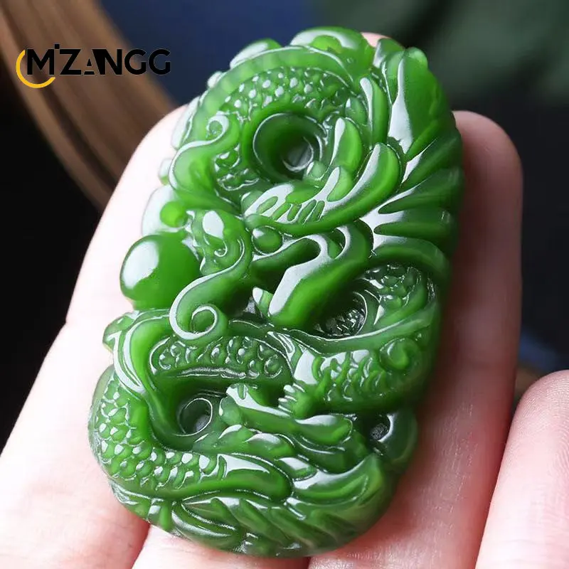 Natural-Green-Hetian-Jade-Dragon-Pendant-Hand-carved-Jade-Necklace ...