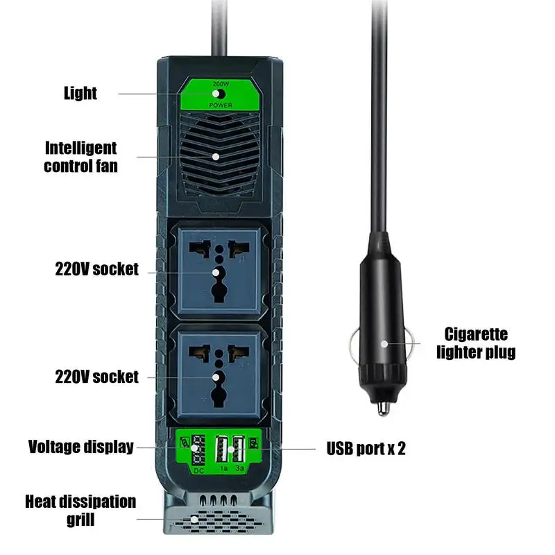 Digital-Display-Car-Power-Strip-Converter-200W-Car-Cigarette-Lighter ...