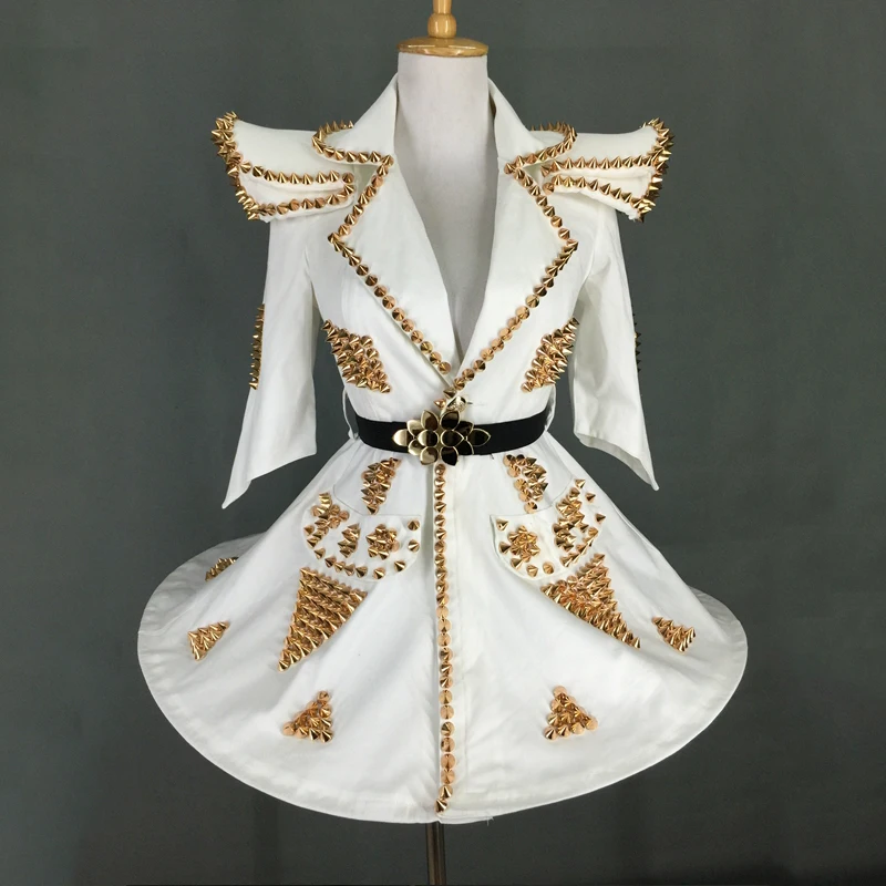 New-Women-Stage-Costume-White-Leather-Suit-Dress-For-Singer-Clothes ...