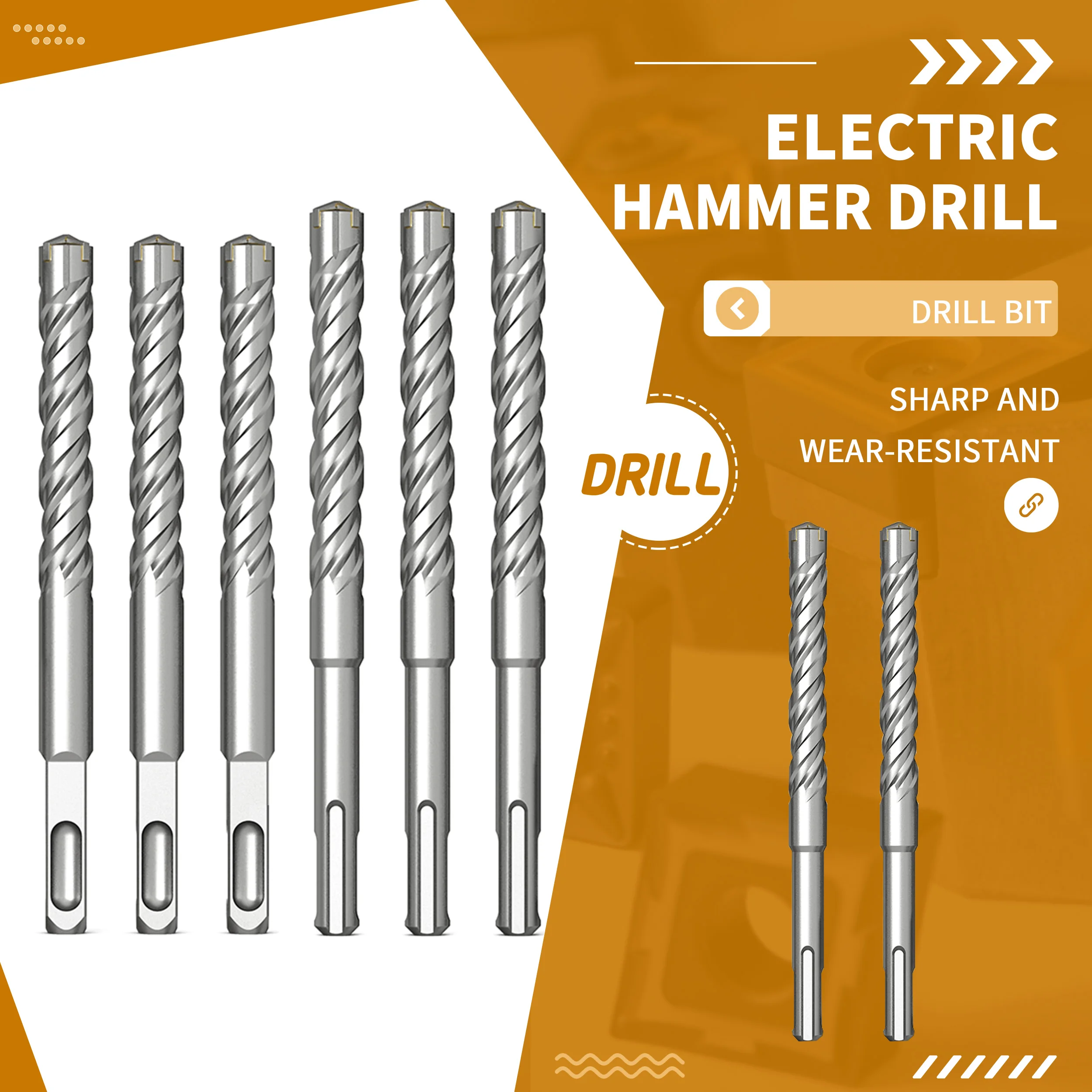 Impact-Drill-Bit-Electric-Hammer-Concrete-Round-Square-Handle-Through ...