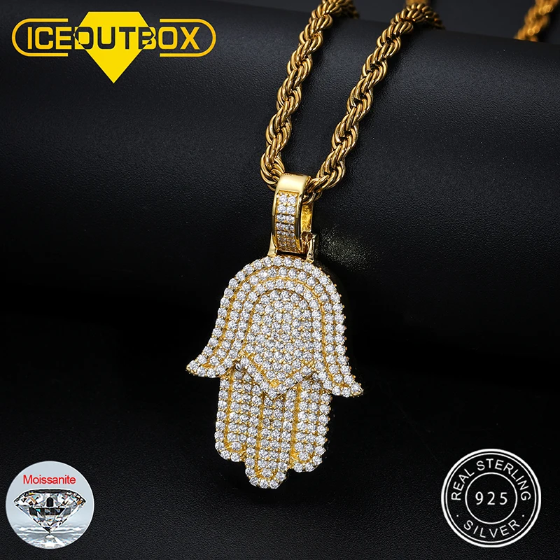 New-Moissanite-Iced-Out-Bling-Hamsa-Hands-Pendants-Necklaces-S925 ...