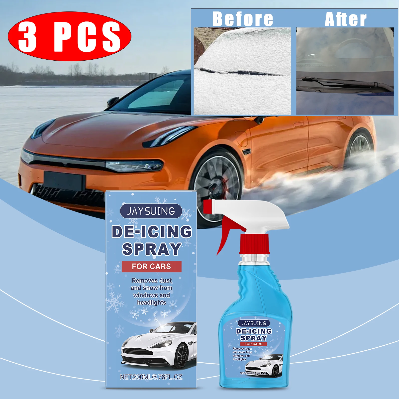 3pcs Car Window Glass Deicing Fast Ice Melting Spray Road Anti Slip ...