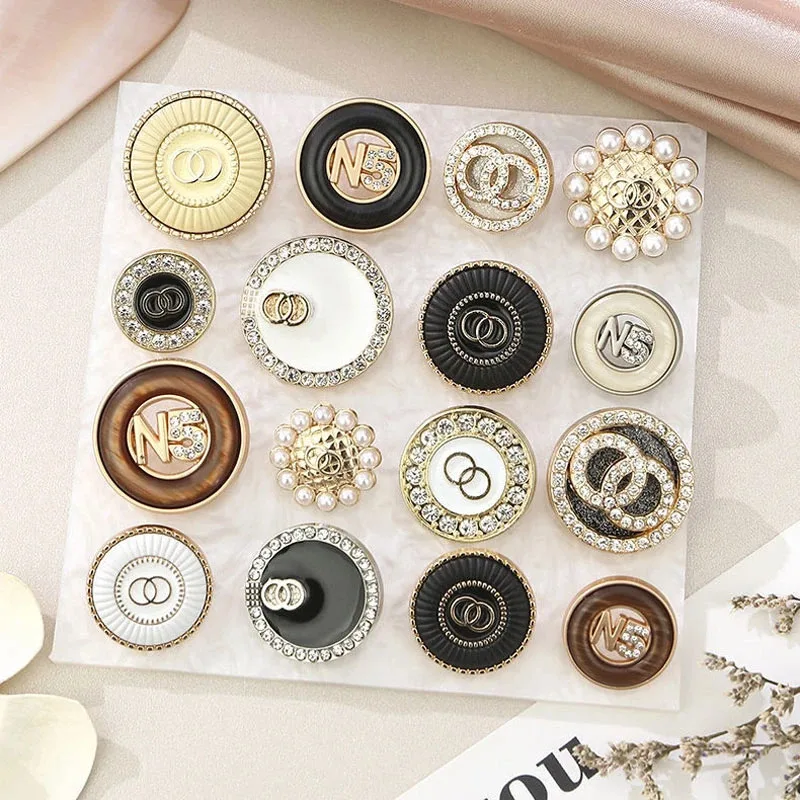6pcs Luxury designer logo round Metal Luxury Black Sewing Button For ...